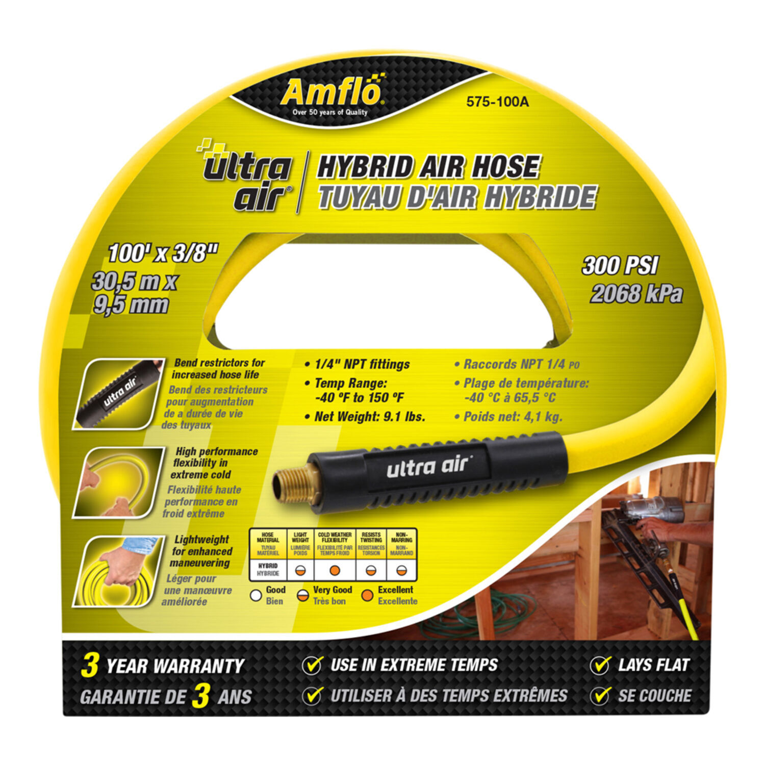 Amflo 3/8" x 100' Ultra Air Hybrid Air Hose - Air Hose & Reels