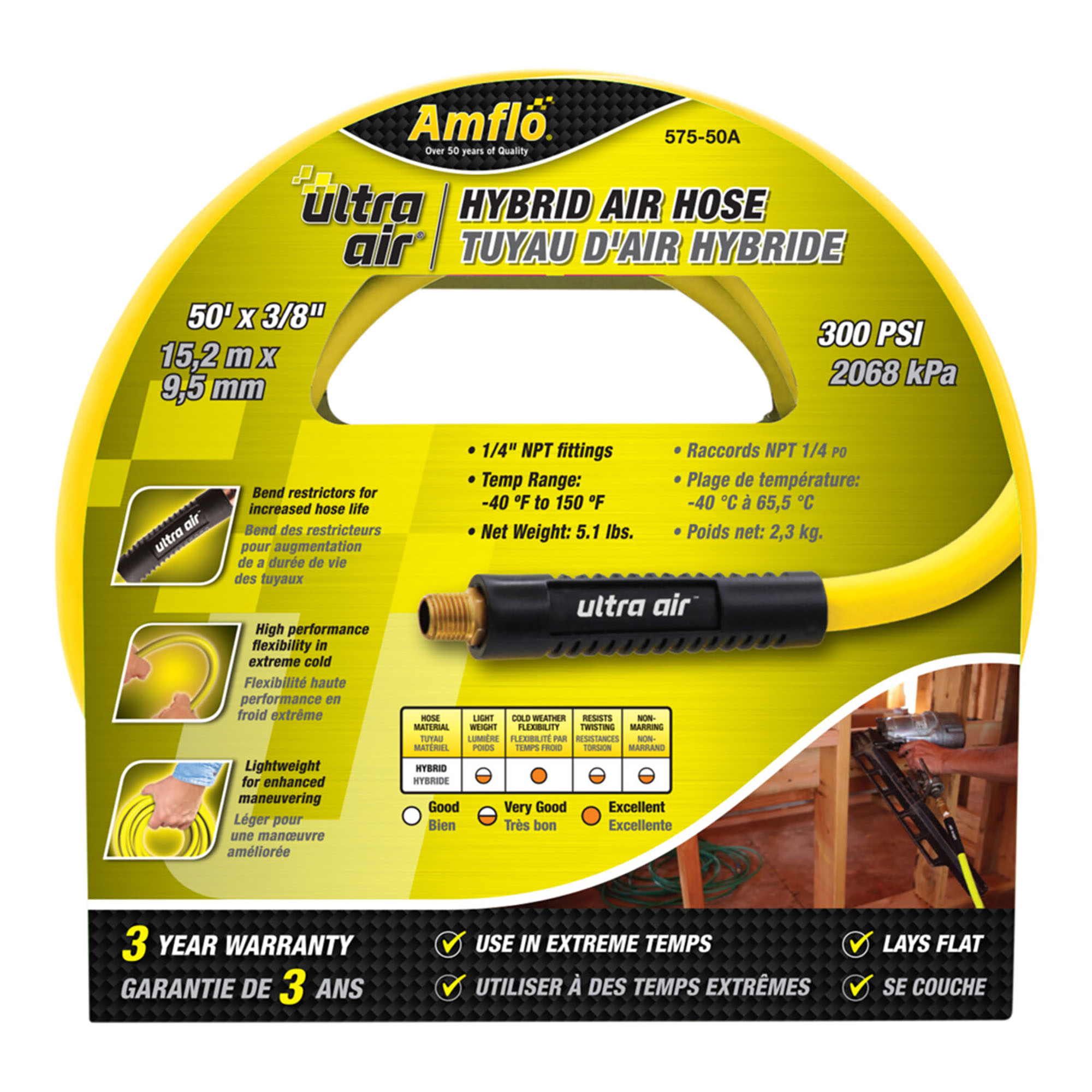 Amflo 3/8in x 50' Ultra Air Hybrid Air Hose - Air Hose & Reels